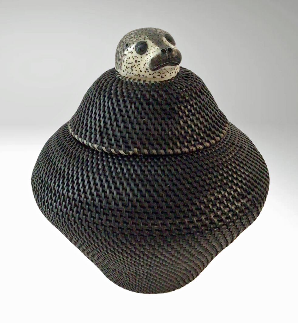 Large Baleen Basket by Carl Hank with Spotted Seal Head Finial: Arctic ...