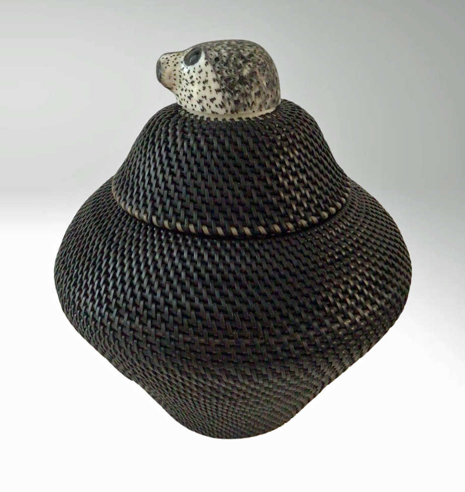 Large Baleen Basket by Carl Hank with Spotted Seal Head Finial: Arctic ...